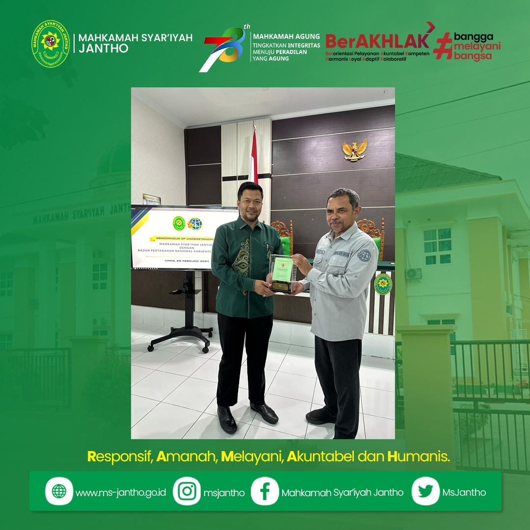 Mahkamah Syar’iyah Jantho dan Badan Pertanahan Nasional Kab. Aceh Besar ...